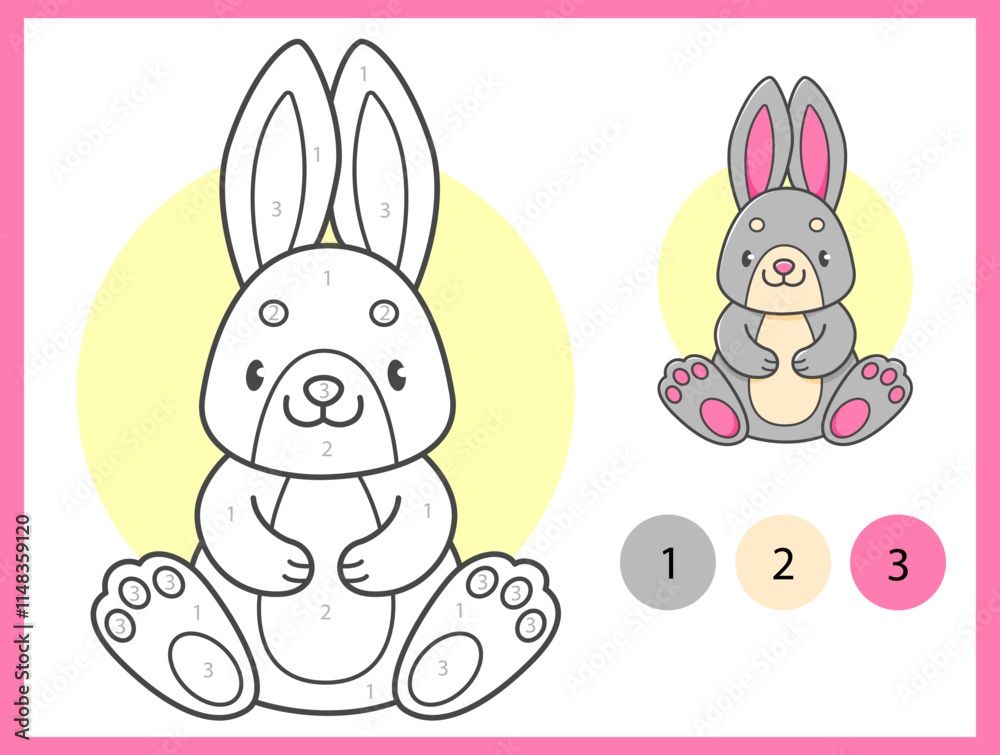 Color by numbers coloring book for kids with cute rabbit. Coloring page ...
