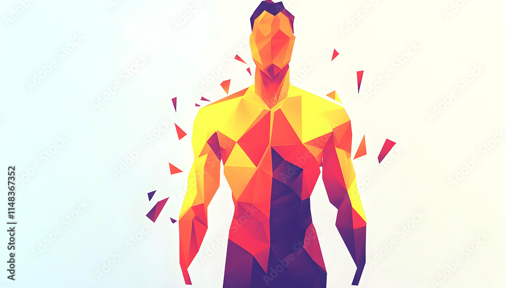 Low poly human figure with polygon shards, on a gradient backdrop for ...