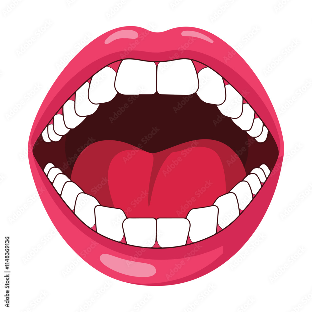 Mouth disease icon cartoon vector. Sore throat with uvula irritation. Medical symbol for cough ...