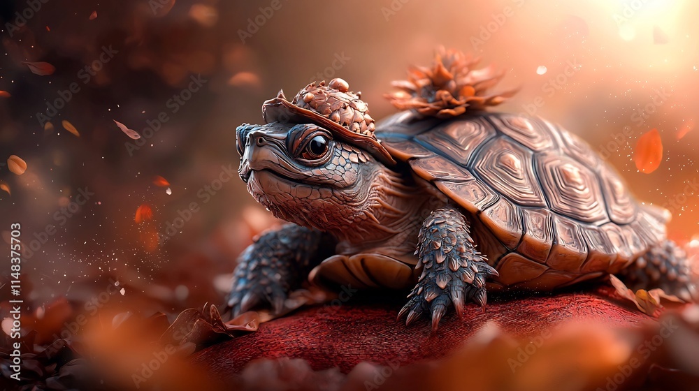 Playful and Charming Mythical Creature of a Dragon Turtle Wearing a ...