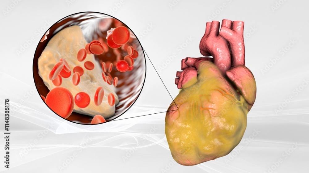 Photo Stock Heart Disease with Artery Plaque and Blood Flow Close-Up ...