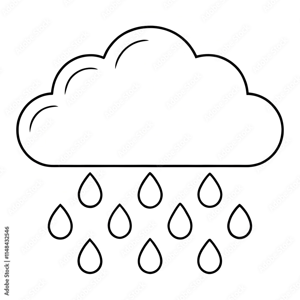 coloring page with cloud and raindrops Stock Illustration | Adobe Stock