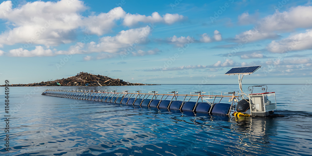 of the Ocean Cleanup System X, a floating barrier designed to remove ...