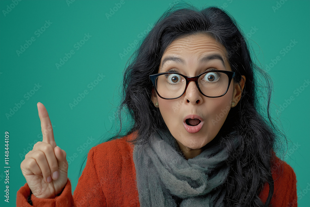 Exciting discovery moment woman expressing surprise studio setting ...
