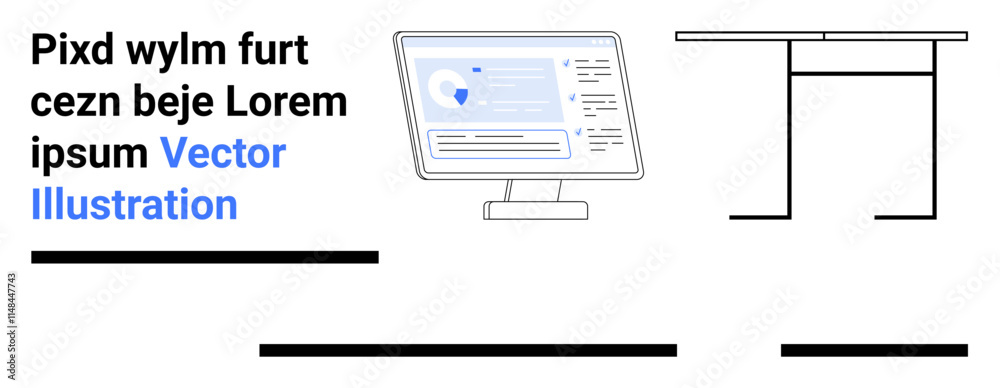 Office desk setup with a monitor displaying a data dashboard ...