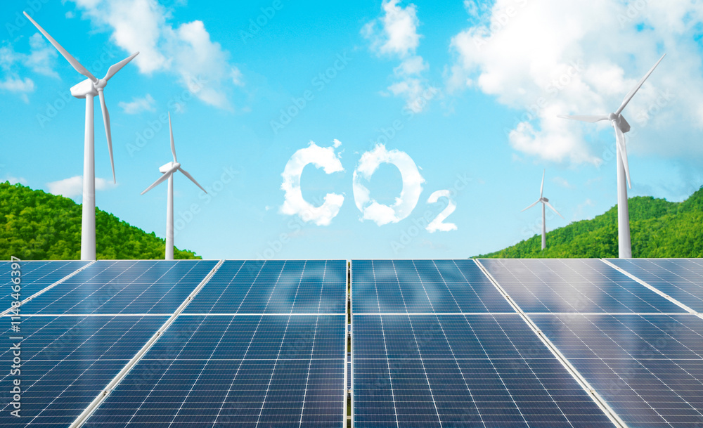 Foto de Stock CO2 reduction symbol, climate change limiting global warming and sustainable ...