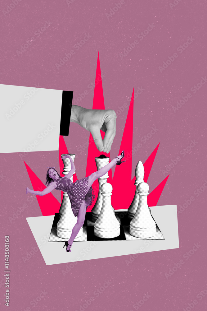 3D collage design composite trend artwork sketch of young lady walk ...