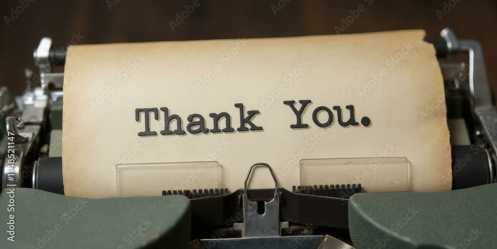 Vintage typewriter with a Thank You note typed on aged paper Stock ...