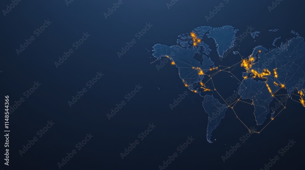Charting the course, a vibrant dotted line on world map depicting an ...