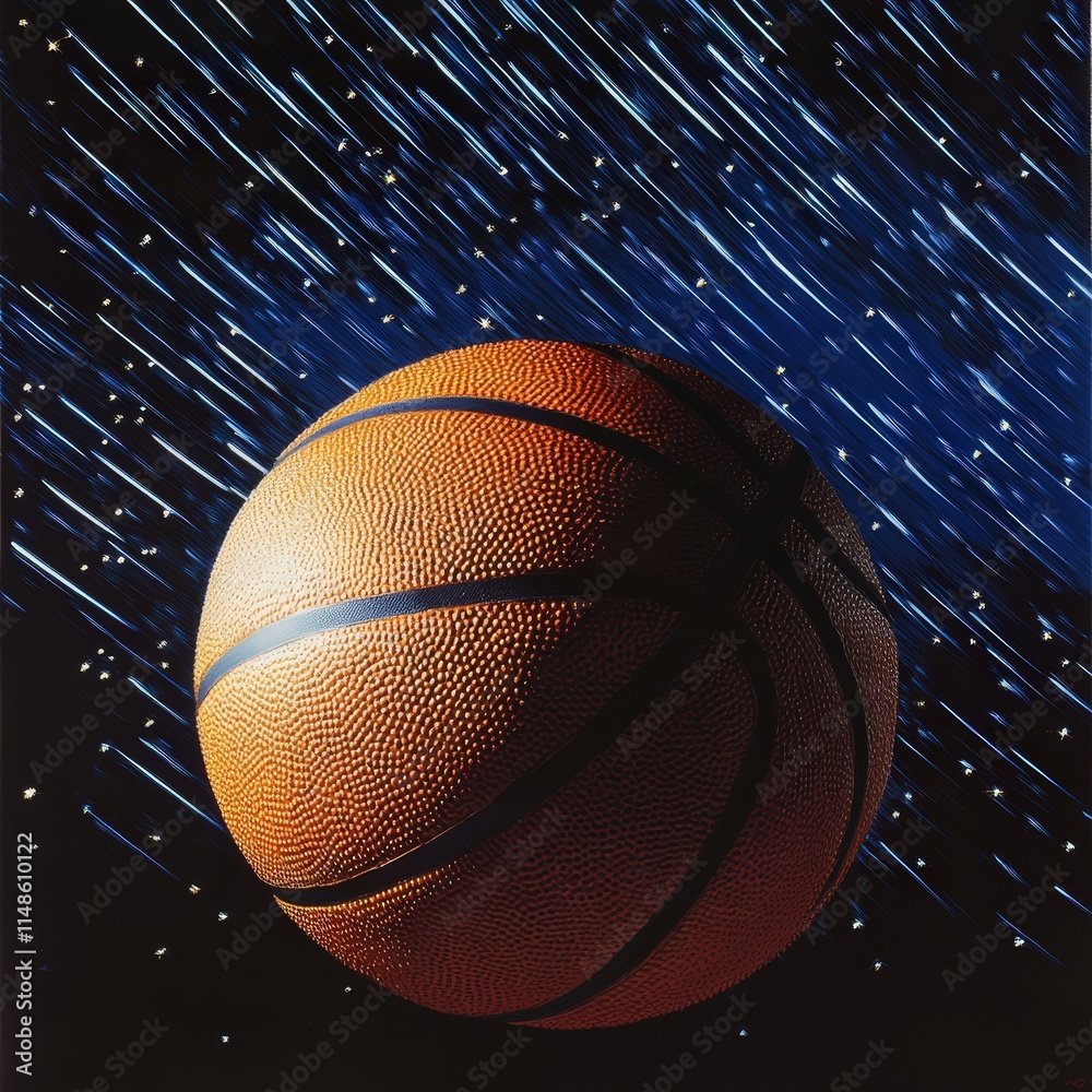 Basketball illuminated under a starry night sky Stock Illustration ...