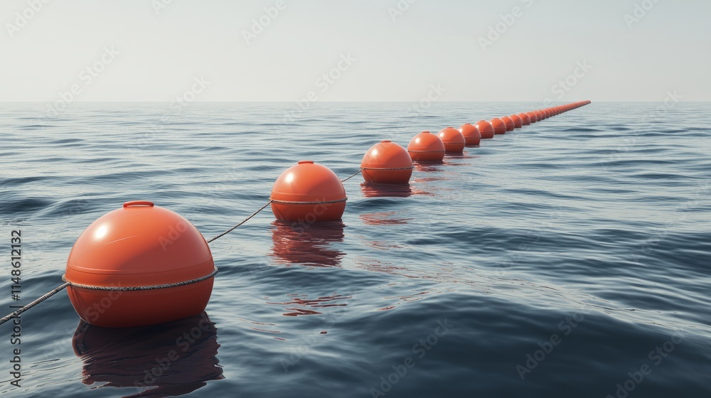 8K render of isolated buoys in shipping lane for maritime navigation ...