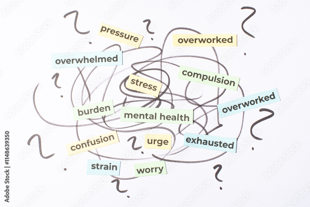 Stress and mental health concept, overworked, exhausted, pressure and ...
