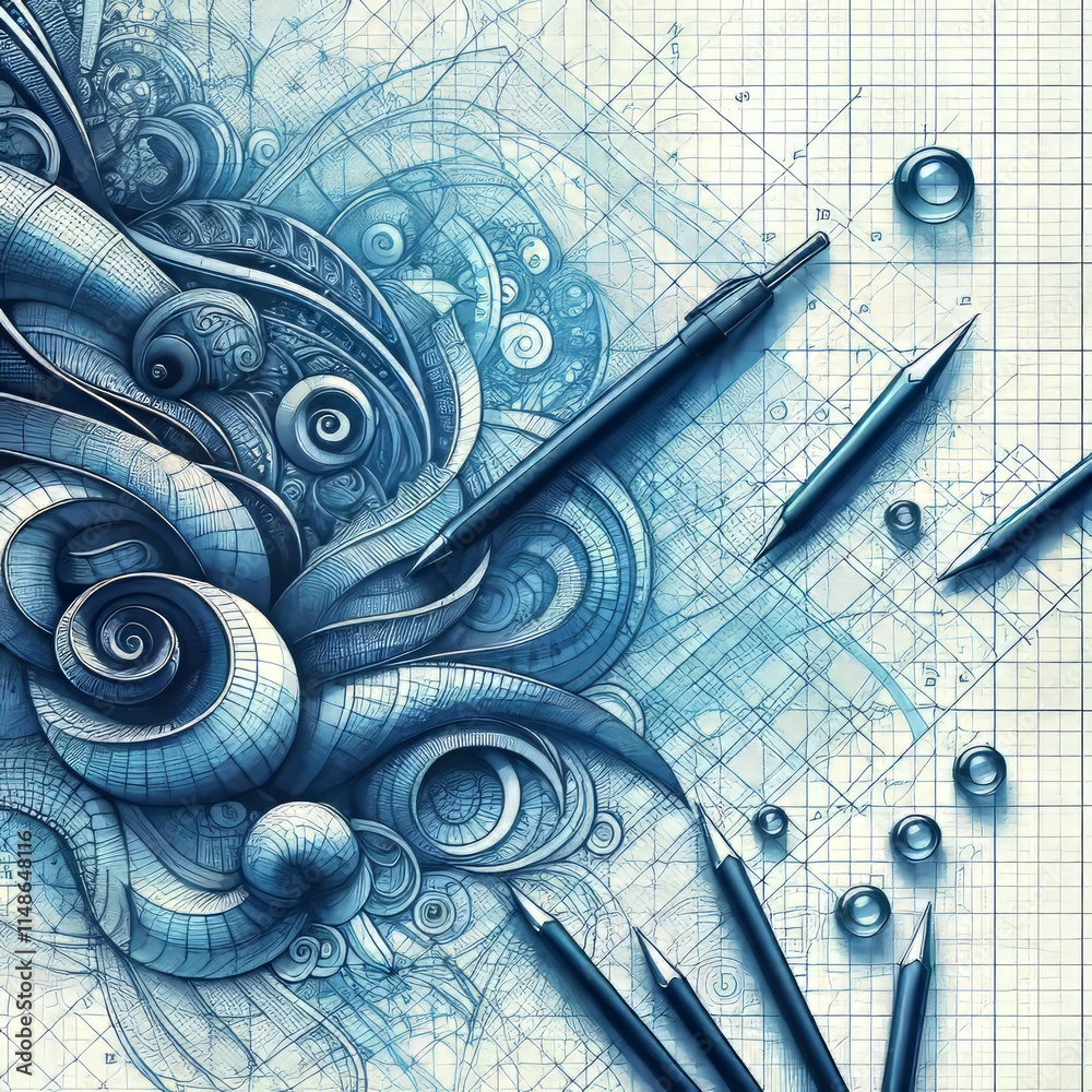 Graph Paper Grid Drawings with a graph paper grid overlay for pr Stock ...