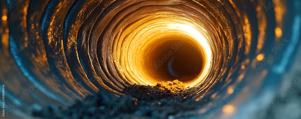 Underground pipe relining process shows curing resin with bright ...