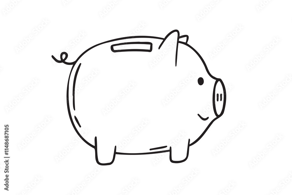 Bank piggy doodle hand drawn icon. Outline drawing coin piggy bank line ...