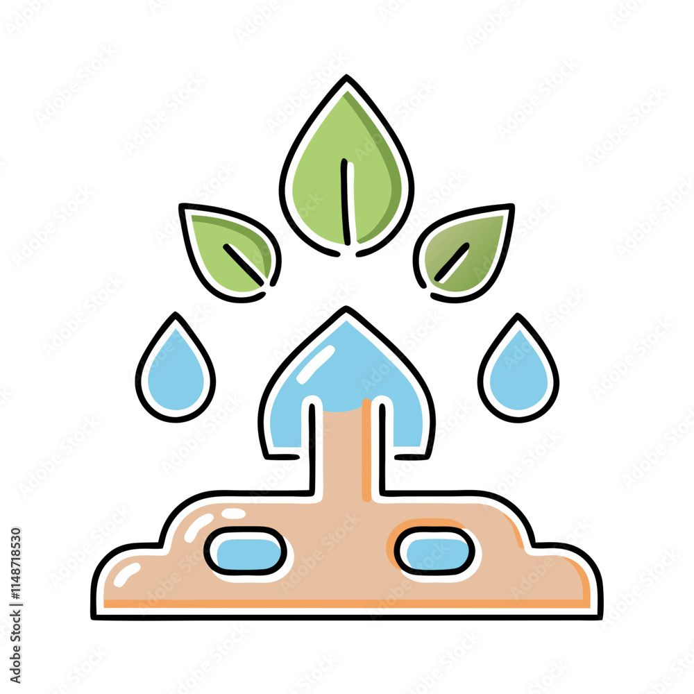 Ecological tourism icon featuring a natural spring water source with ...