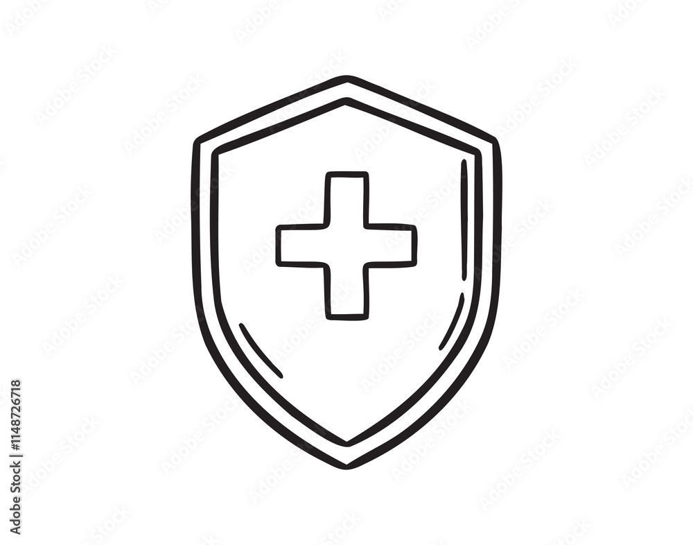 medical shield doodle hand drawn icon. Outline drawing medical shield ...