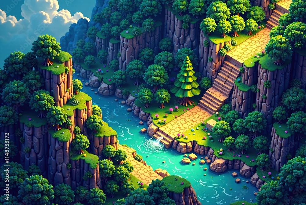 Retro Fantasy RPG Map Isometric Pixel Art 8-bit Game Backgrounds Stock ...