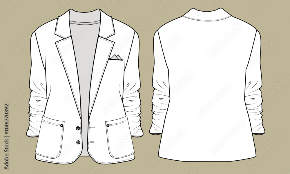 Blazer jacket technical fashion illustration and template. front and ...