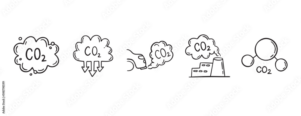 Carbon dioxide CO2 earth air pollution doodle hand drawn icon. Outline ...