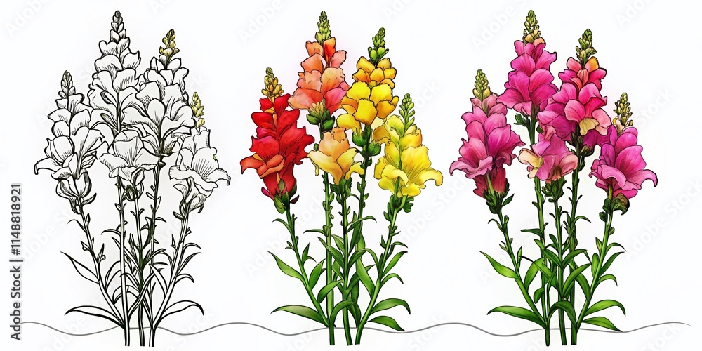 Foto de Stock Cartoon Snapdragon Flower Silhouette Coloring Page ...