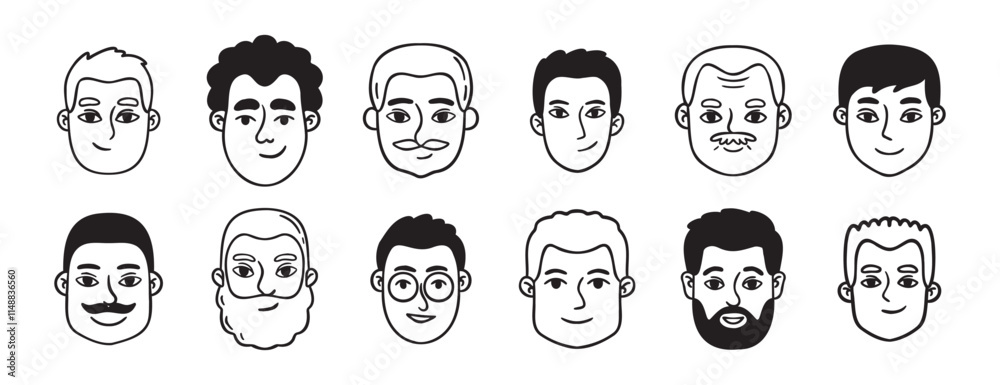 men portraits male doodles set doodle hand drawn icon set. Outline ...