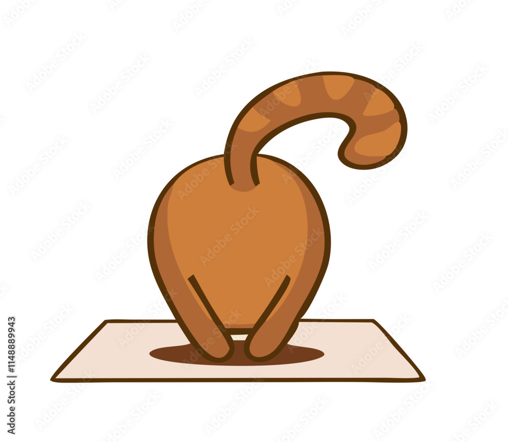 Cartoon cat practicing downward dog yoga pose with its back facing the ...
