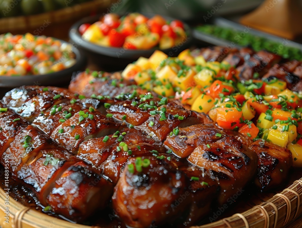 Delicious Filipino BBQ Adobo Sinigang Lechon Feast Stock Photo | Adobe ...