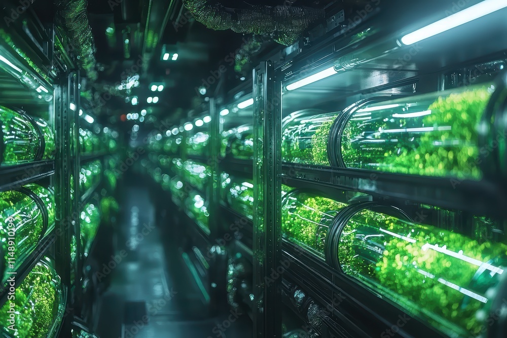 Green algae growth process bioreactor facility scientific images ...