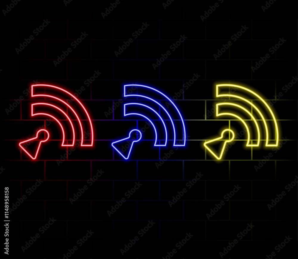 3D Wi-Fi icon neon effect. Wave Wi Fi vector signal sign and Wireless ...