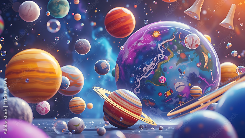 Fantasy alien planets for ui space game. Vector cartoon icons set of ...