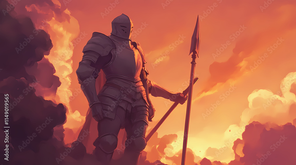 A stalwart knight in shining armor with a spear, ready for adventure ...