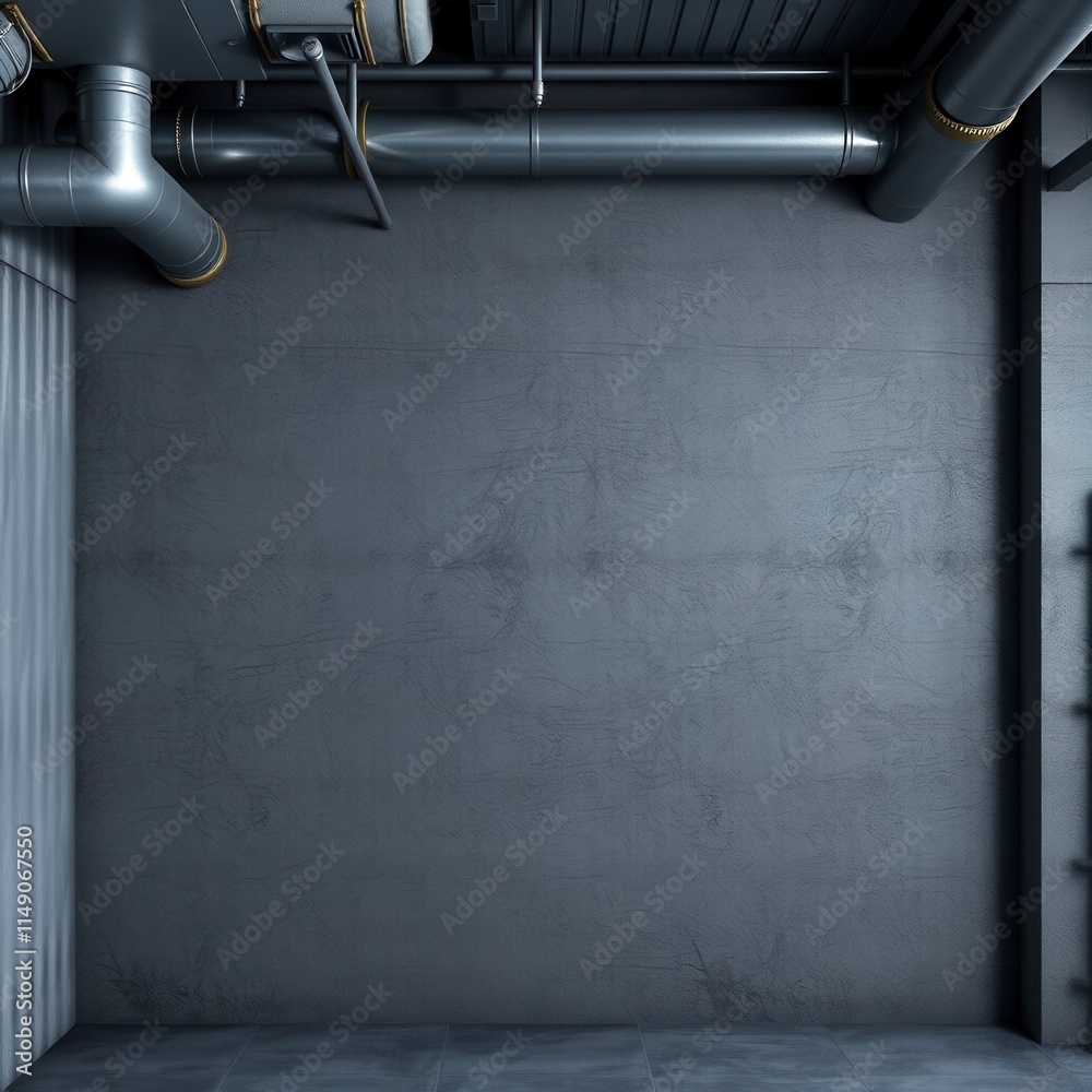 Dark grey industrial concrete background with exposed ductwork ...