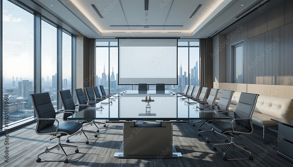 Modern Conference Room with Skyline View 2 (Large glass table with ...