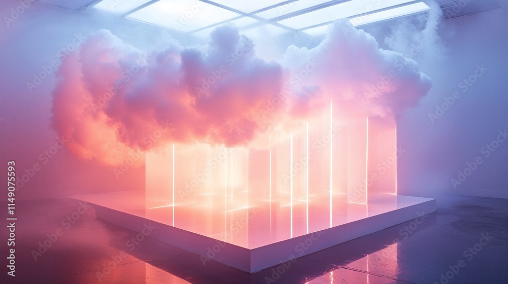 Floating cloud releasing cascading streams of glowing light beams into ...