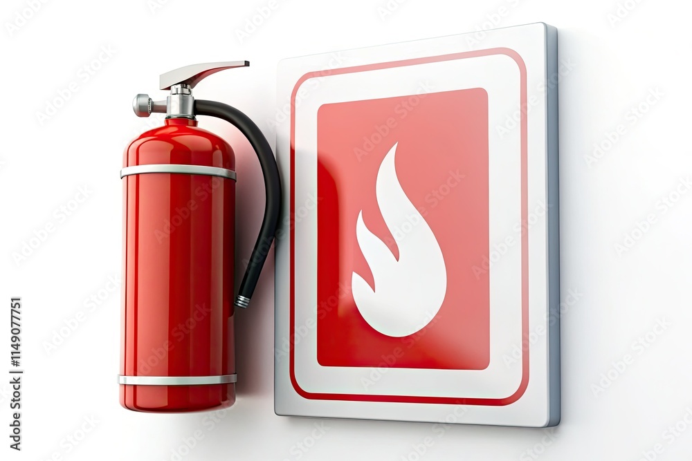 A white fire extinguisher symbol graphic; a safety sign for fire ...