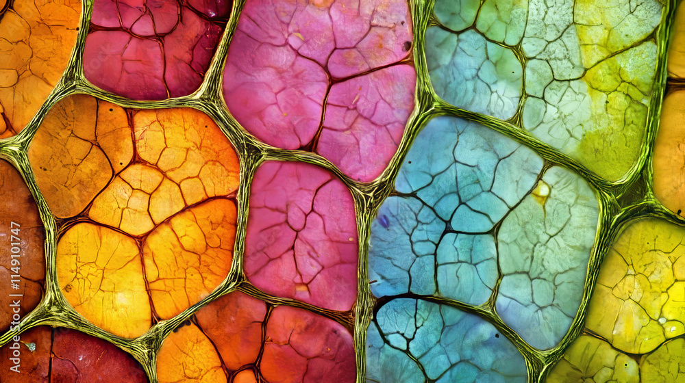 Microscopic Tyloses Network, Vibrant Colors, Leaf Cross-Section ...