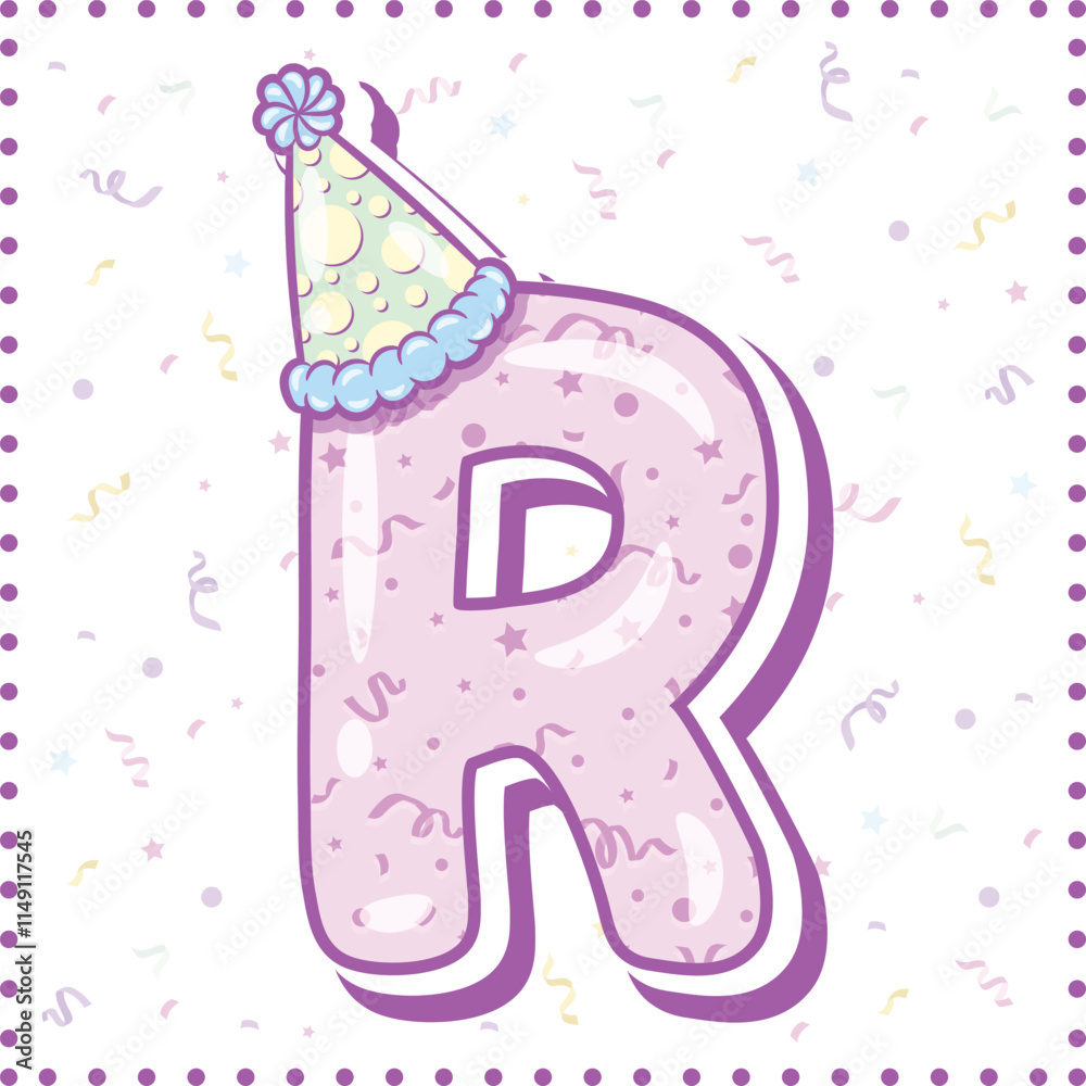Happy Birthday English alphabet letter R in cute pastel coloring with a ...