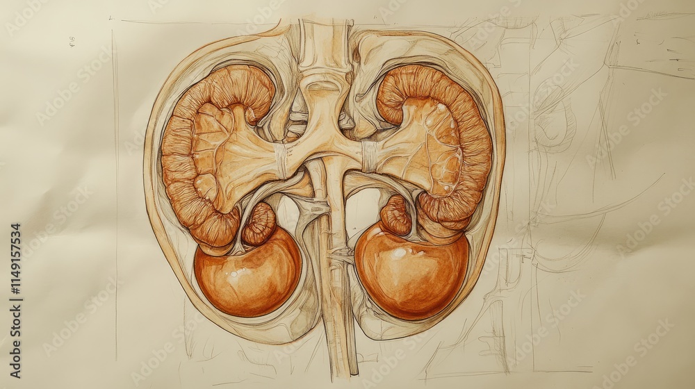 Urinary system showing kidneys and bladder, Human Body Anatomy, renal system study Stock ...