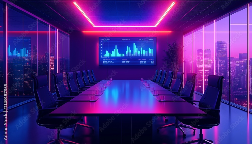 conference room interior, Modern Meeting Room with a Glowing Digital ...