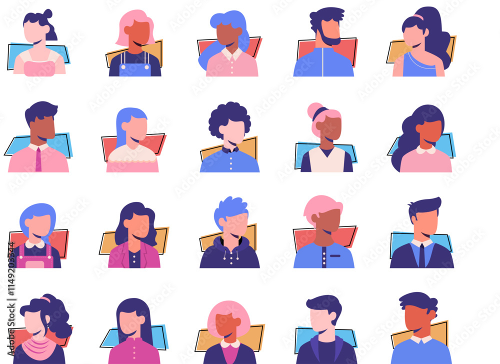 set of avatar cartoon user profile image collection for UI mobile Male ...