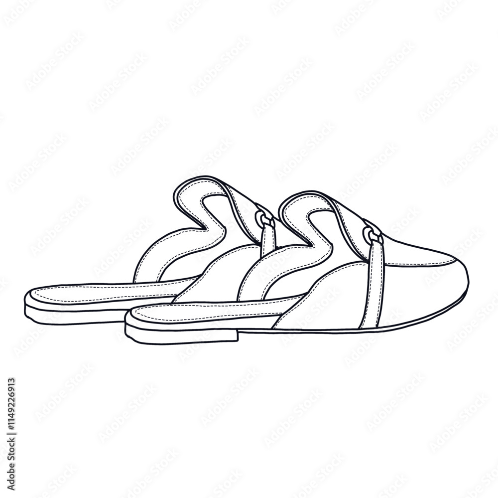 Women's Mules Buckle Flats Comfortable Slip on shoes Line art ...