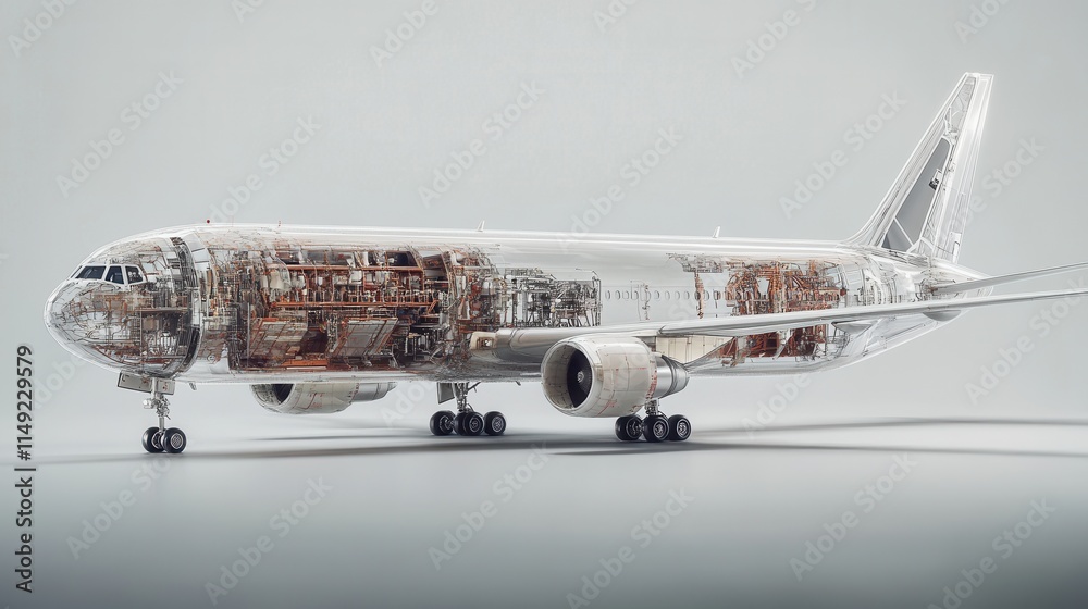 Transparent Airplane 3D Render Detailed Cross-Section of a Modern Jet ...