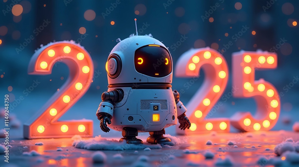 Robot Welcoming the New Year 2025. Stock Illustration | Adobe Stock