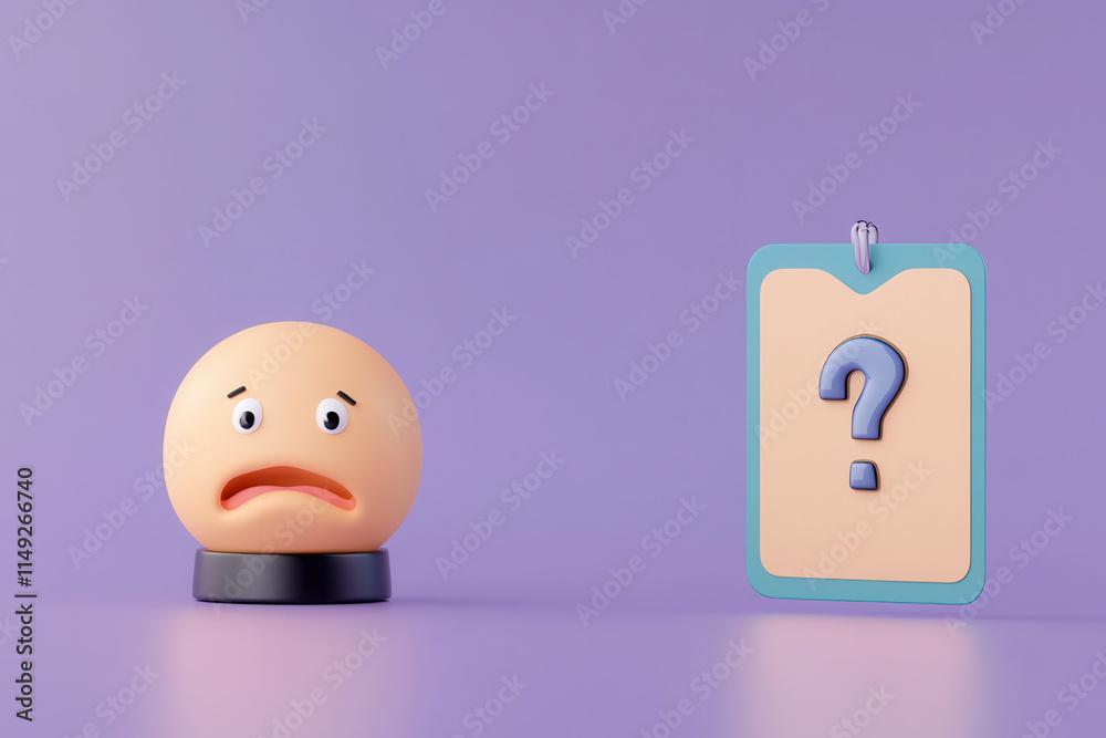 Sad emoji with question mark on card, expressing confusion and ...