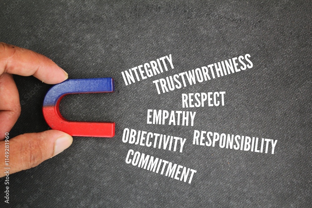 magnet with the words Integrity, Trustworthiness, Objectivity, Respect ...