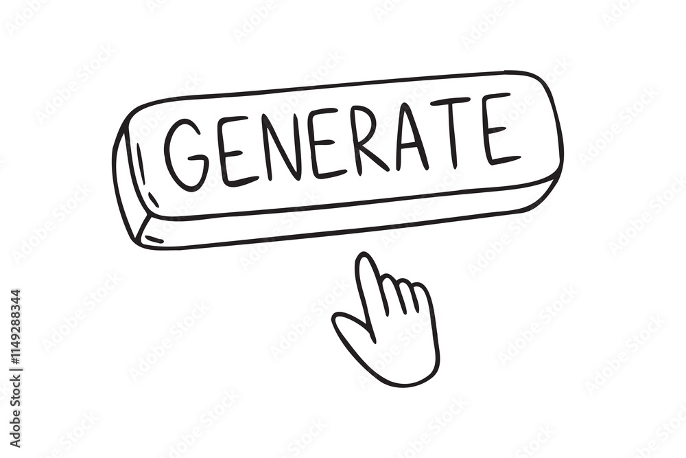 Generation button with hand icon. Generation button outline doodle hand ...