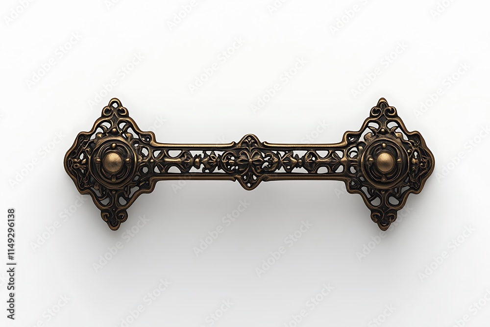 Vintage antique bronze door handle with intricate detailing, shown from ...