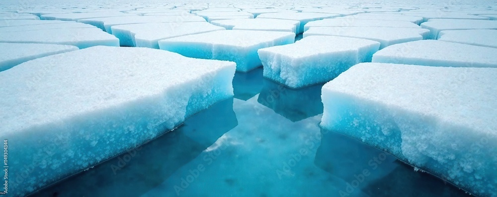 Glacial blue lake water surface cracks and breaks under the pressure of ...
