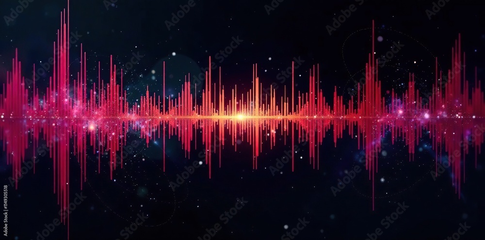 Distorted audio frequencies distort a black background, sonorous ...